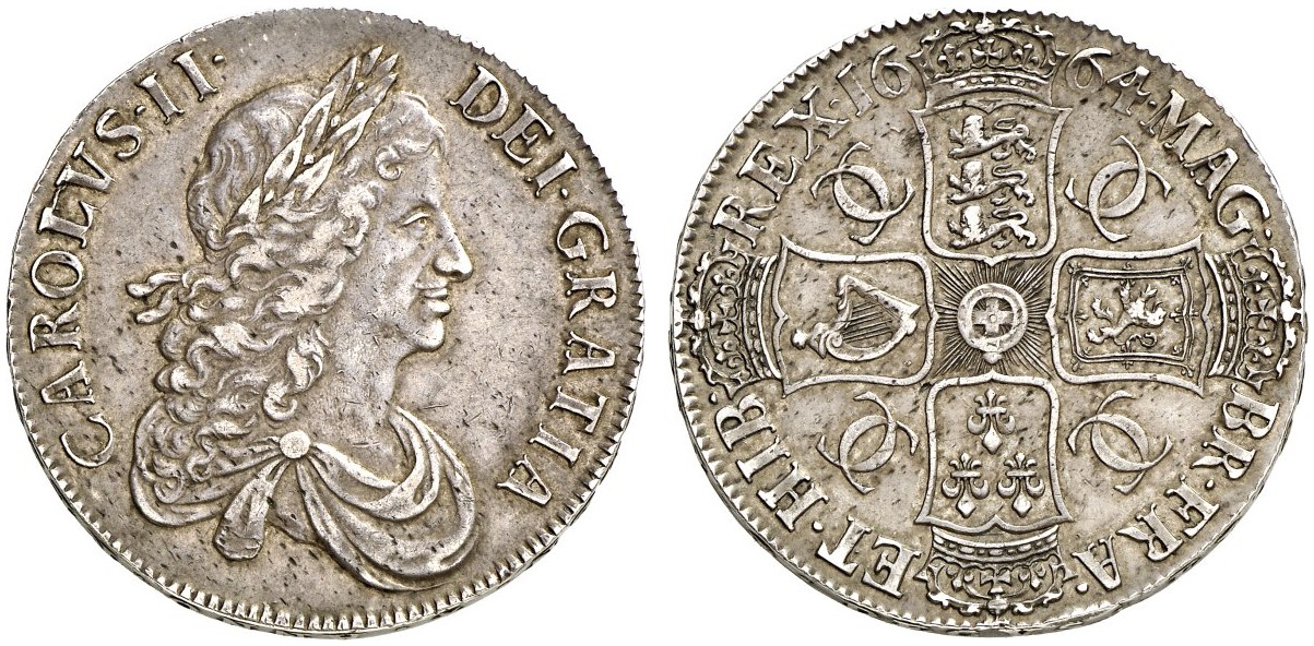 GROSSBRITANNIEN / IRLAND ENGLAND Charles II, 1660-1685. Crown 1664 (16 ...