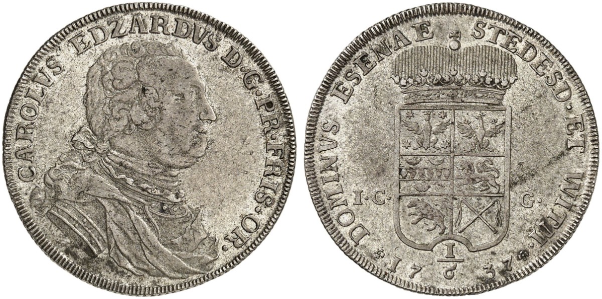 OSTFRIESLAND Karl Edzard, 1734-1744. 1/6 Taler 1737, Esens. | 247041