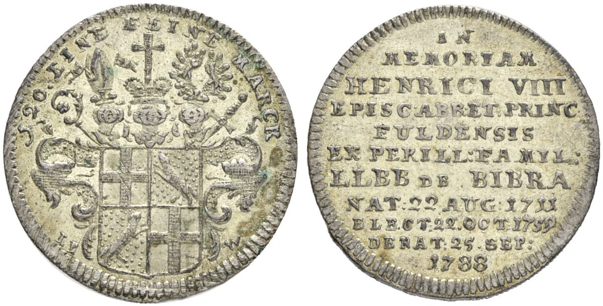 FULDA ABTEI Heinrich VIII. von Bibra, 1759-1788. 1/12 Taler (10 Kreuzer ...