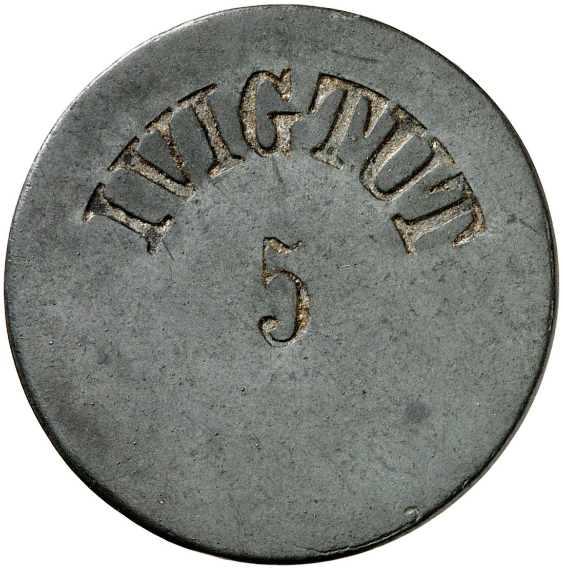 DÄNEMARK GRÖNLAND Ivigtut, 1875-1922. Einseitige Zinkmarke zu 5 Öre o ...