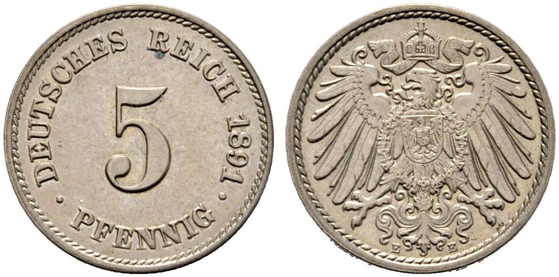 REICHSKLEINMÜNZEN 5 Pfennig 1891 E. | 259063