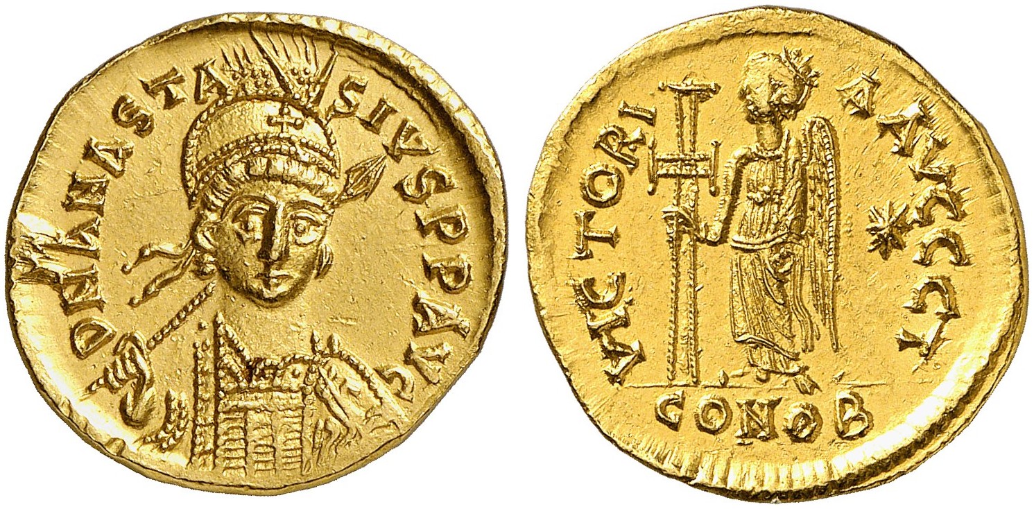 BYZANZ Anastasius, 491-518. AV-Solidus, 491/498, Constantinopolis, 3 ...