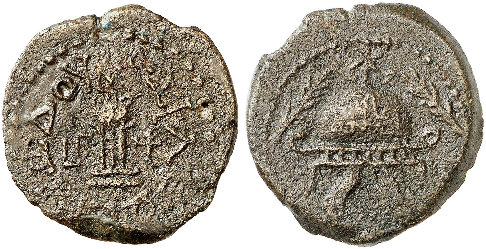 IUDAEA Herodes der Große, 40-4 v. Chr. Æs, Jahr 3 (= 40 v. Chr ...