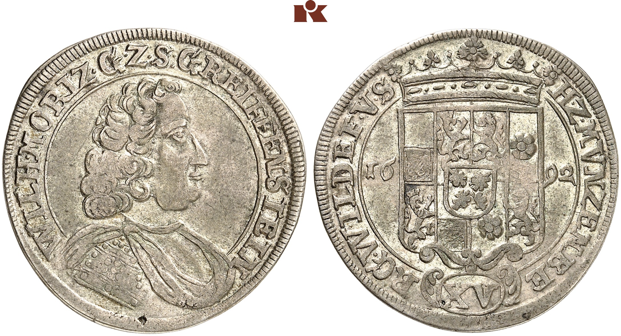 SOLMS-GREIFENSTEIN Wilhelm Moritz, 1676-1693. 15 Kreuzer (1/4 Gulden ...