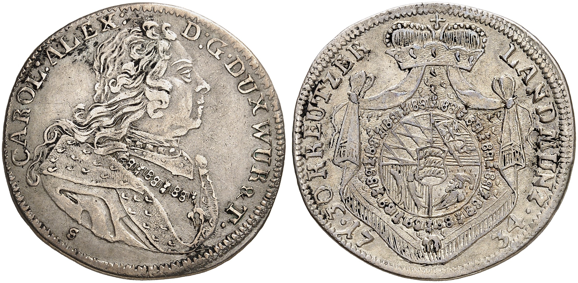 WÜRTTEMBERG Karl Alexander, 1733-1737. 30 Kreuzer 1734, Stuttgart. | 357664