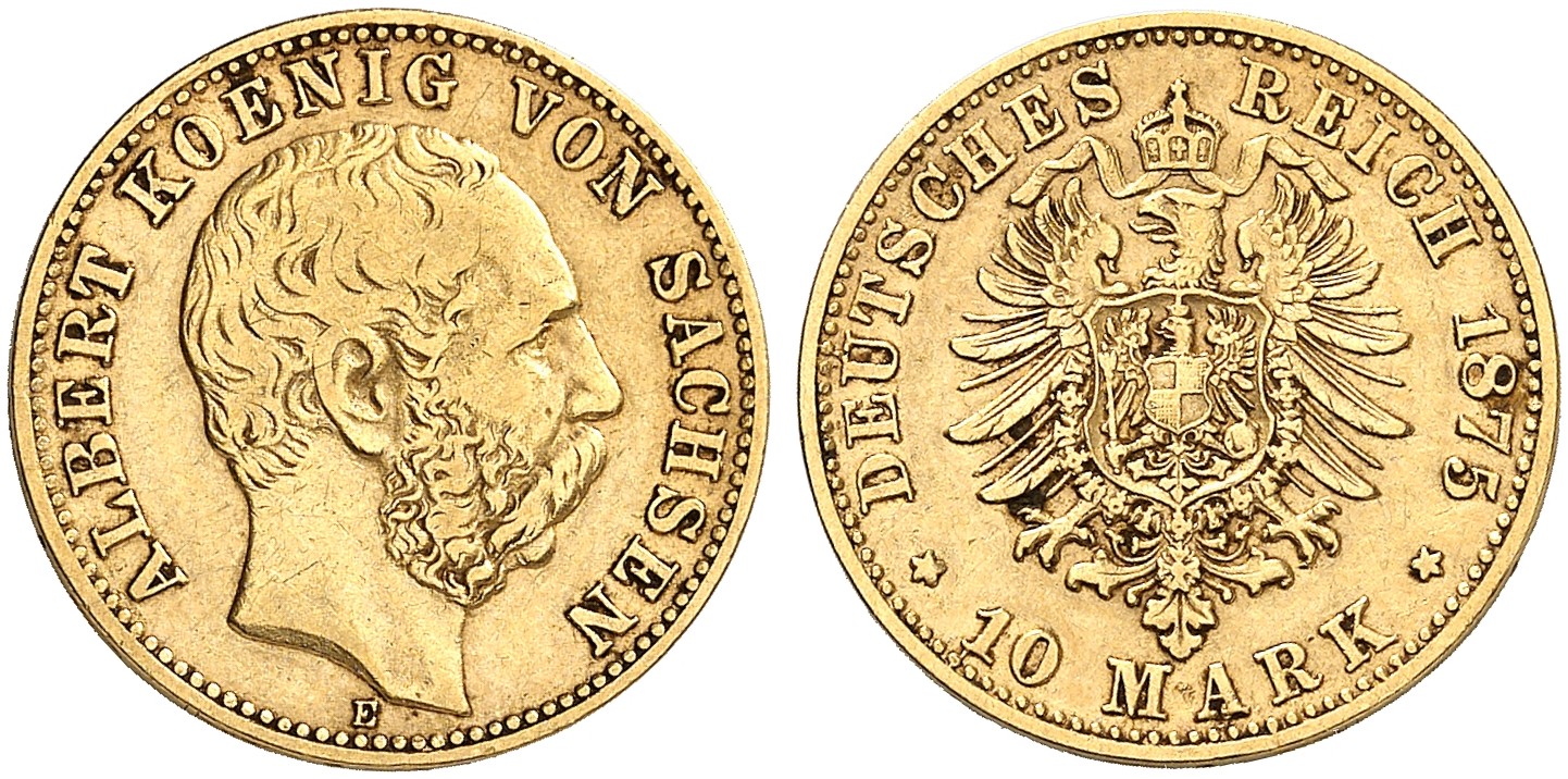 REICHSGOLDMÜNZEN SACHSEN Albert, 1873-1902. 10 Mark 1875. | 351469