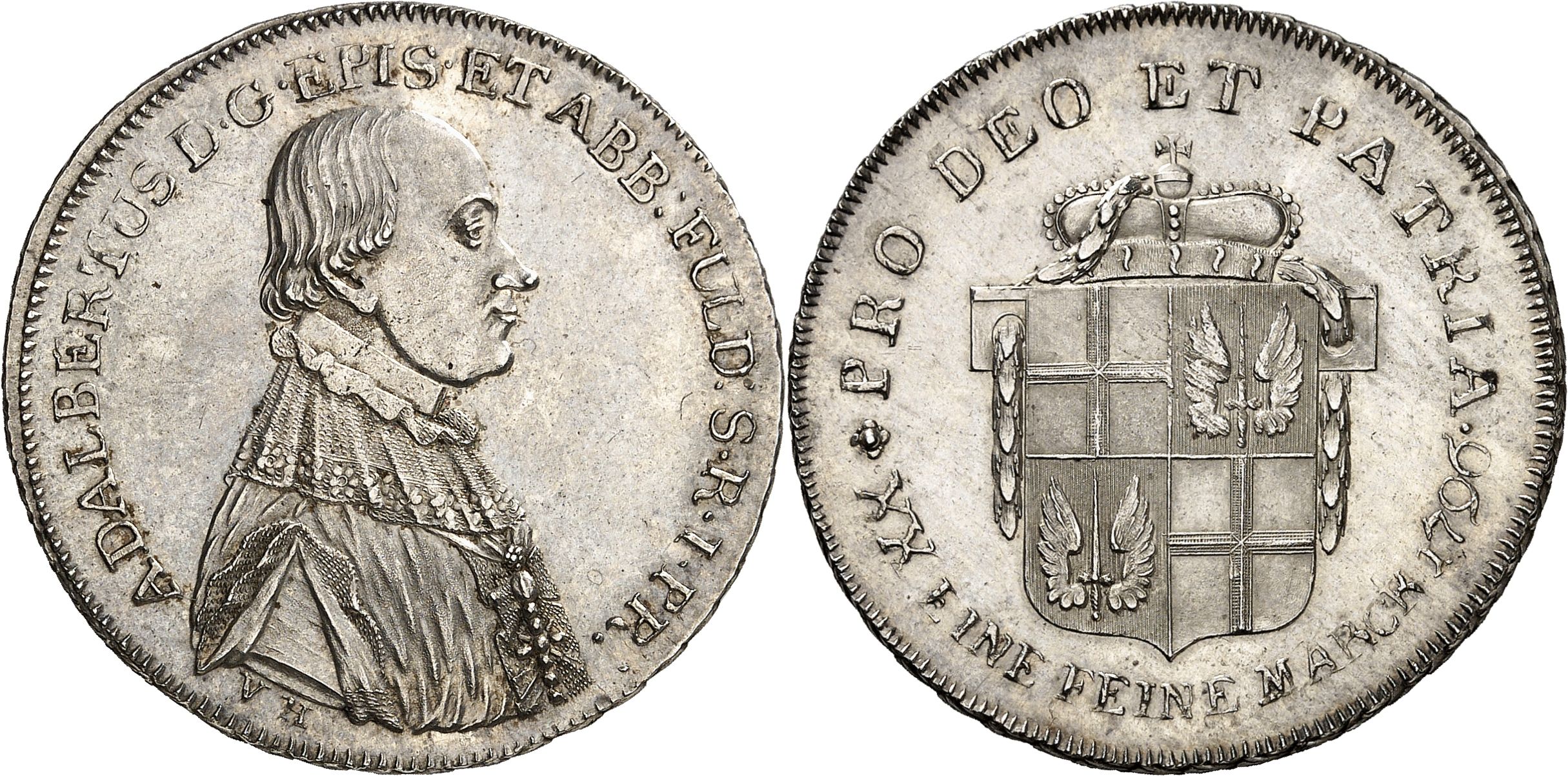 FULDA ABTEI Adalbert III. von Harstall, 1788-1802. 1/2 Konv.-Taler 1796 ...