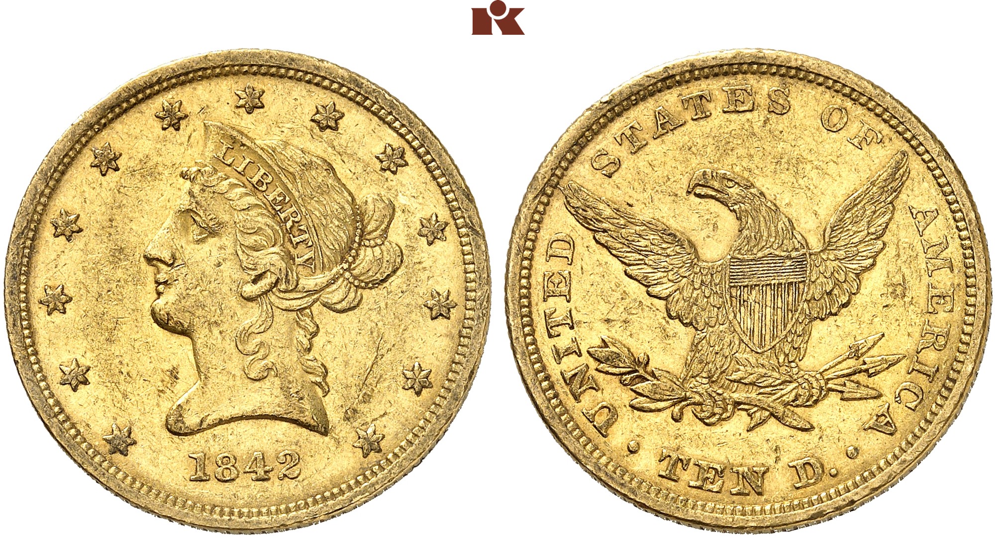 VEREINIGTE STAATEN VON AMERIKA / USA Föderation. 10 Dollars 1842 ...