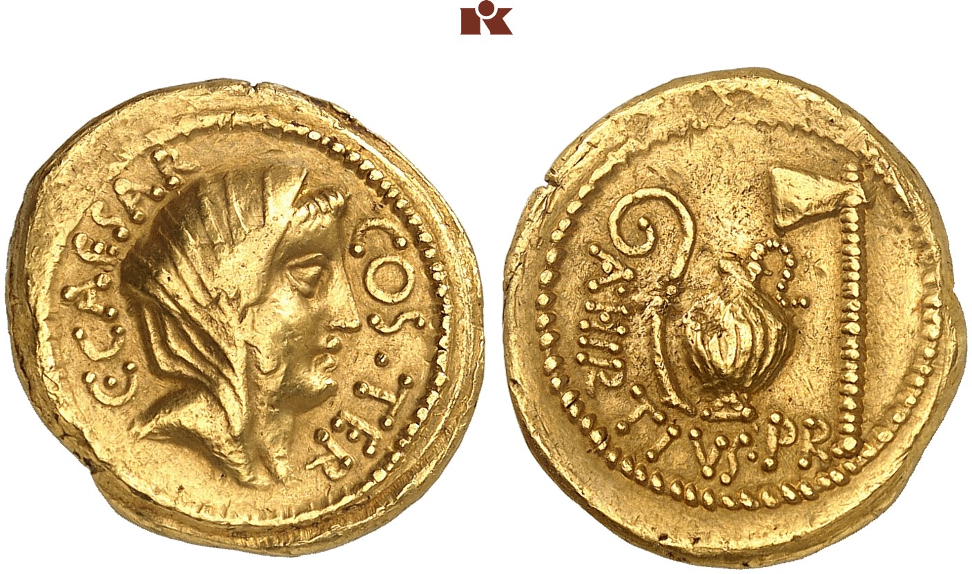 IMPERATORISCHE PRÄGUNGEN C. Julius Caesar, † 44 v. Chr. AV-Aureus, 46 v. Chr., Rom, | 981873