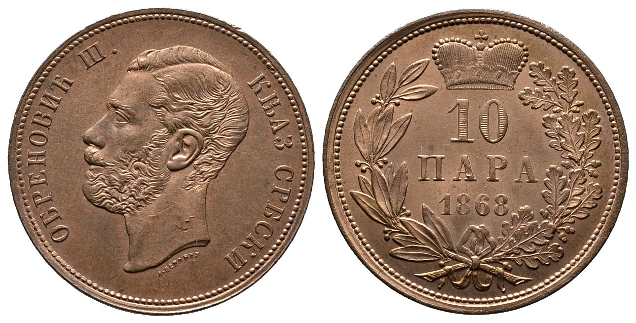 SERBIEN Milan III. Obrenowitsch, 1860-1868. Ku.-10 Para 1868. | 318722