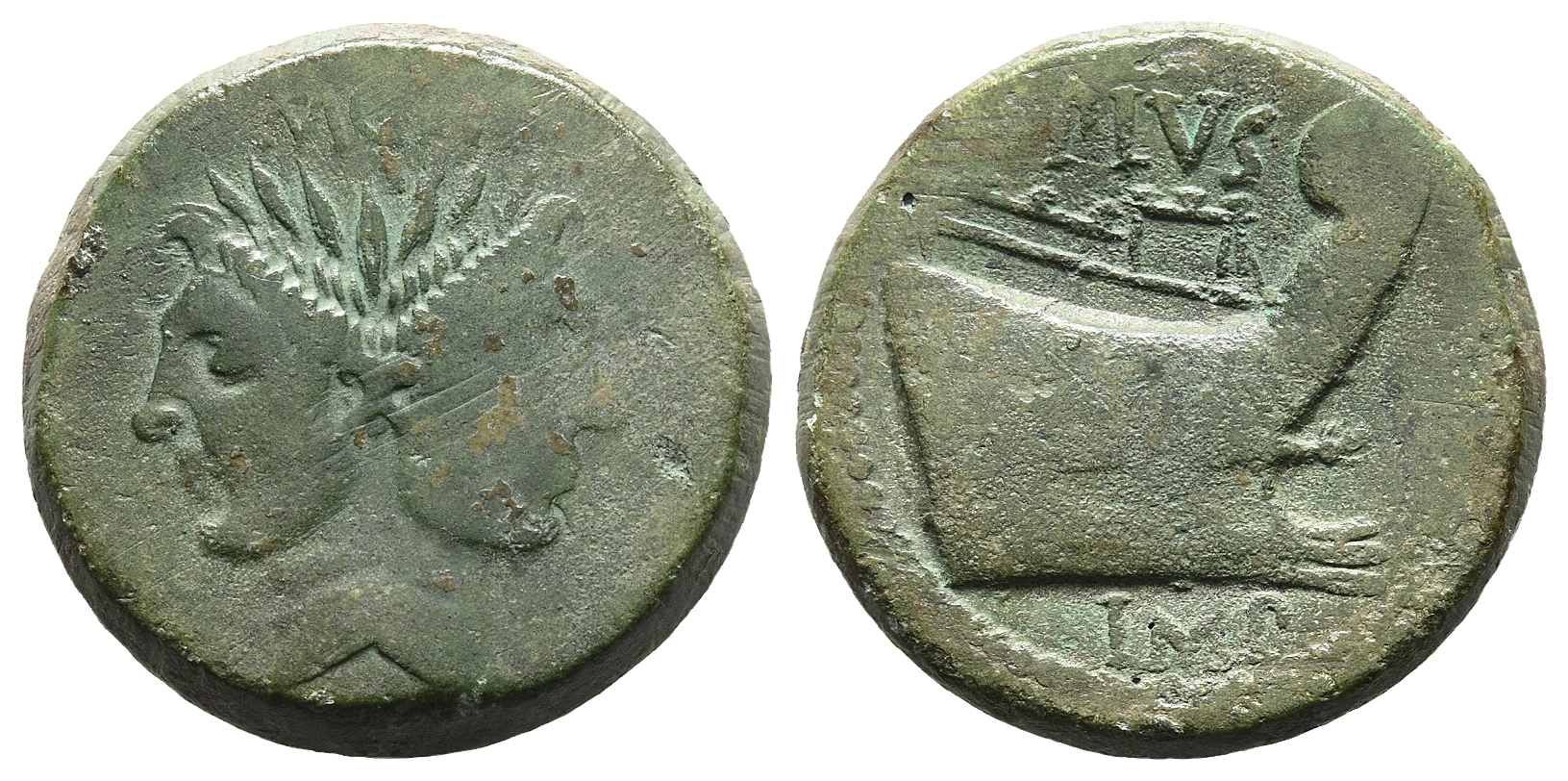 IMPERATORISCHE PRÄGUNGEN Sextus Pompeius, † 35 v. Chr. Æ-As, 42/38 v ...