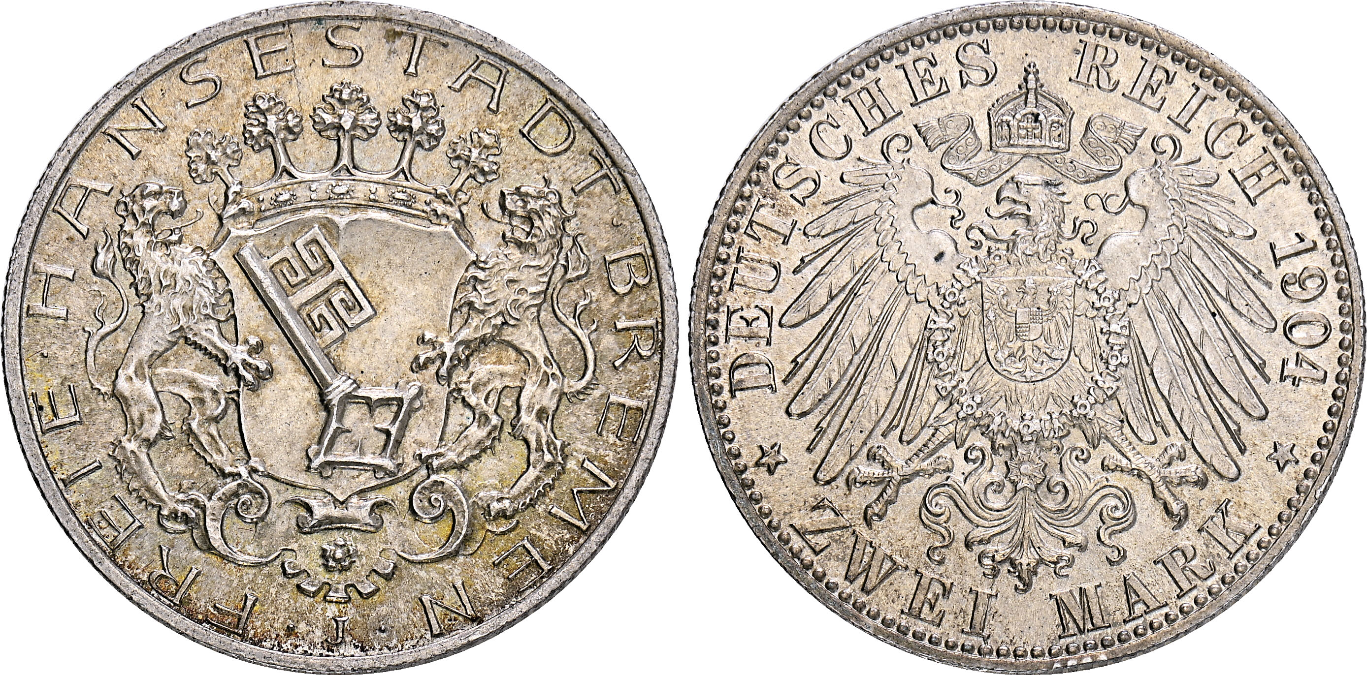 REICHSSILBERMÜNZEN BREMEN Freie Hansestadt. 2 Mark 1904. | 446141