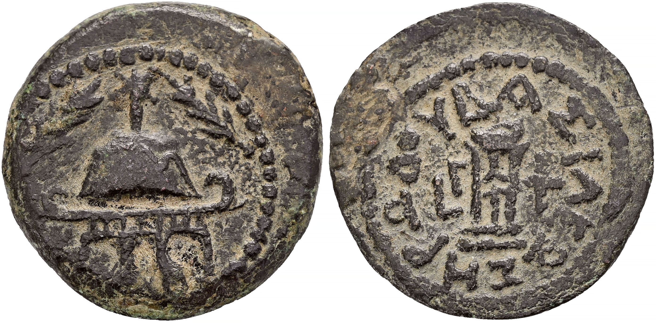 IUDAEA Herodes der Große, 40-4 v. Chr. Æ-8 Prutot, Jahr 3 (= 38/37 v ...