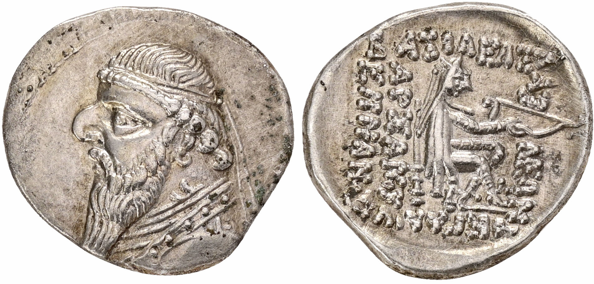 PARTHIA Mithradates II., 121-91 v. Chr. AR-Drachme, nach 109 v. Chr ...