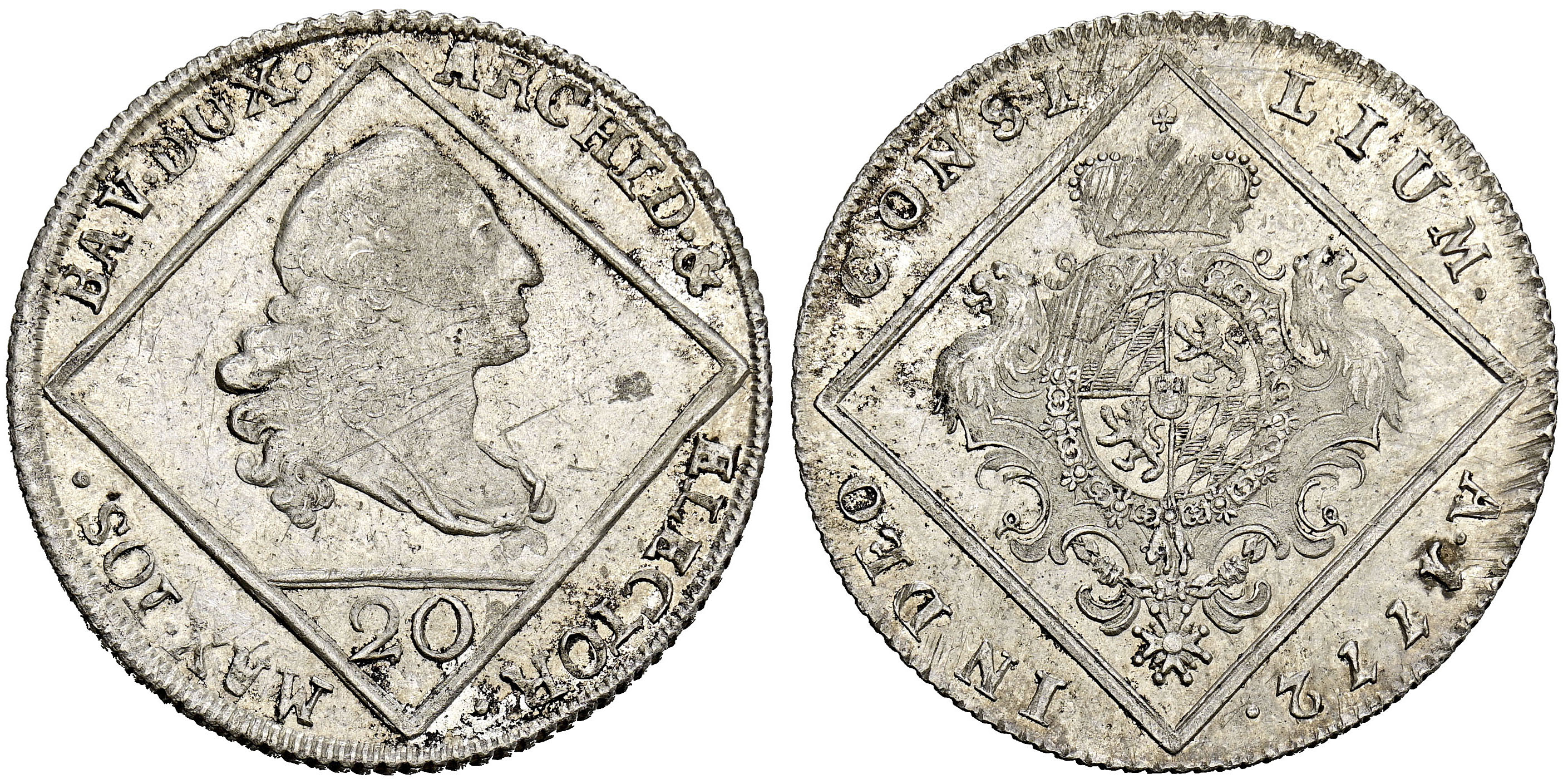 BAYERN HERZOGTUM Maximilian III. Joseph, 1745-1777. 20 Kreuzer 1772 A ...