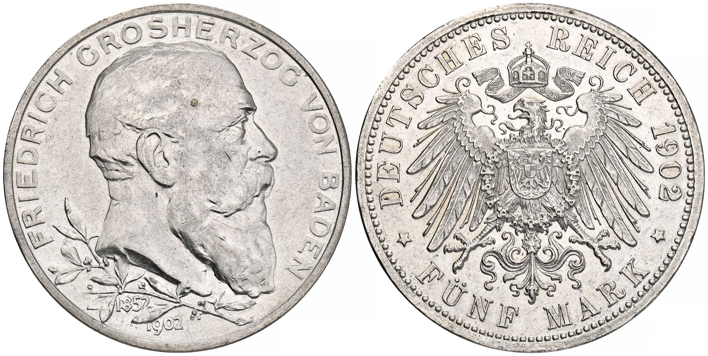 REICHSSILBERMÜNZEN BADEN Friedrich I., 1852-1907. 5 Mark 1902. | 936703