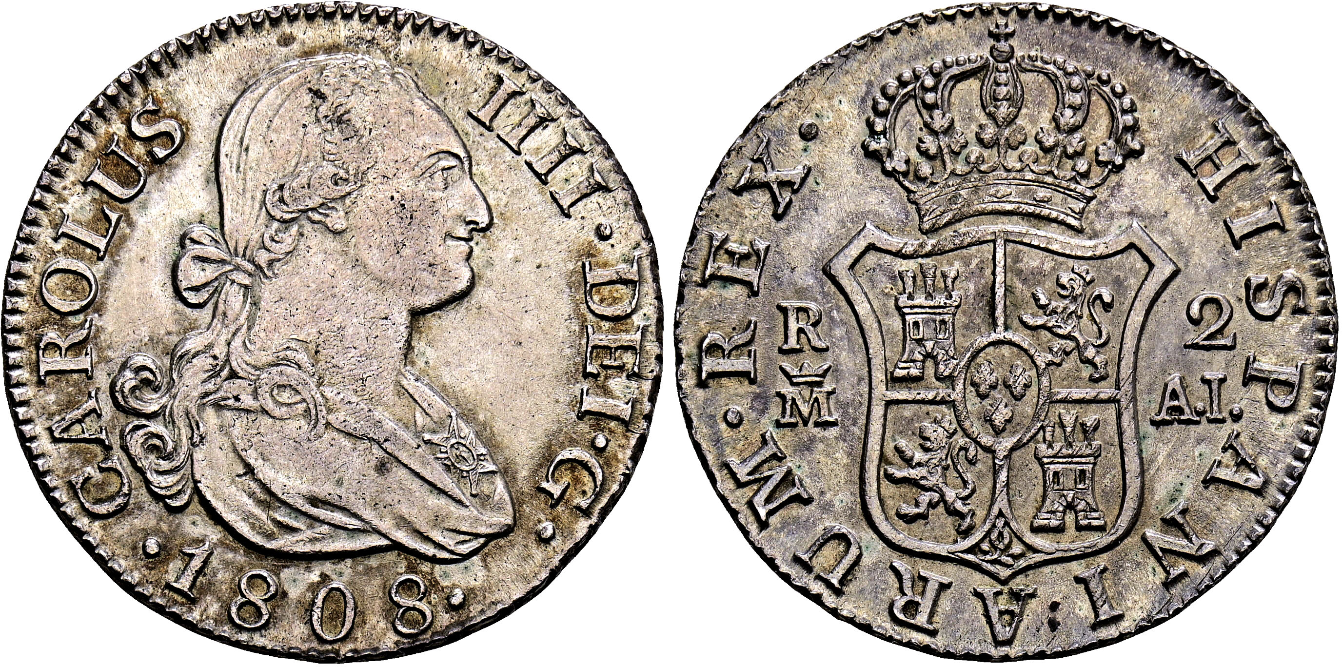 SPANIEN KÖNIGREICH Carlos IV., 1788-1808. 2 Reales 1808 AI, Madrid ...