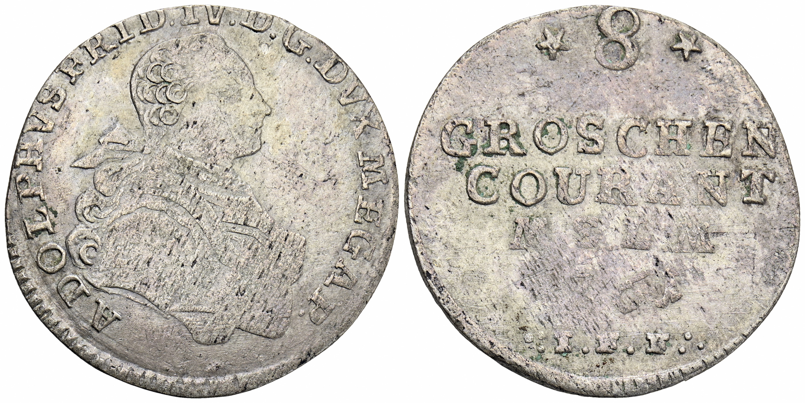 MECKLENBURG-STRELITZ Adolf Friedrich IV., 1752-1794. 8 Groschen (1/3 ...