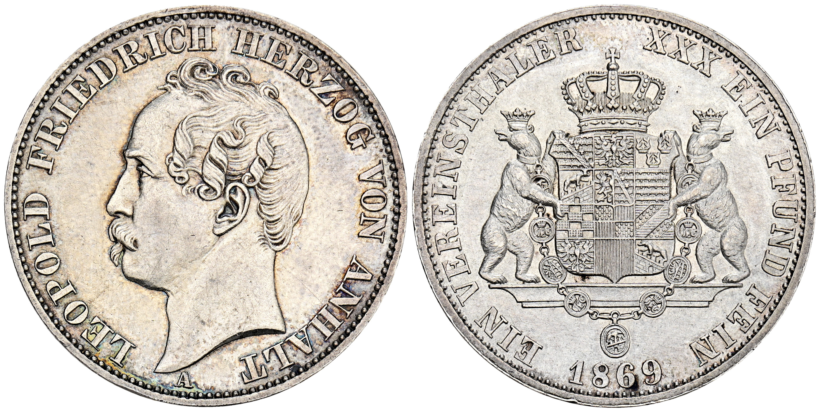 ANHALT-DESSAU Leopold Friedrich, 1817-1871. Vereinstaler 1869. | 976463