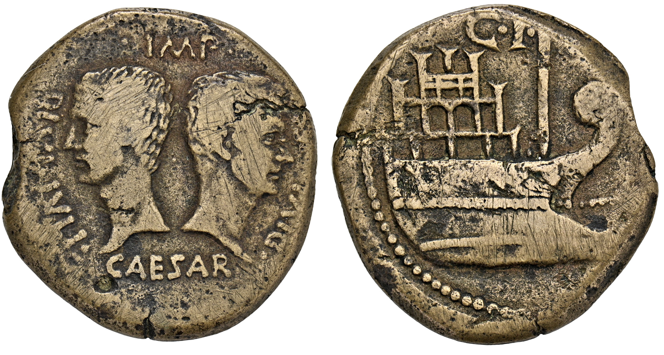 IMPERATORISCHE PRÄGUNGEN Octavianus und Divus Julius Caesar. Æ ...