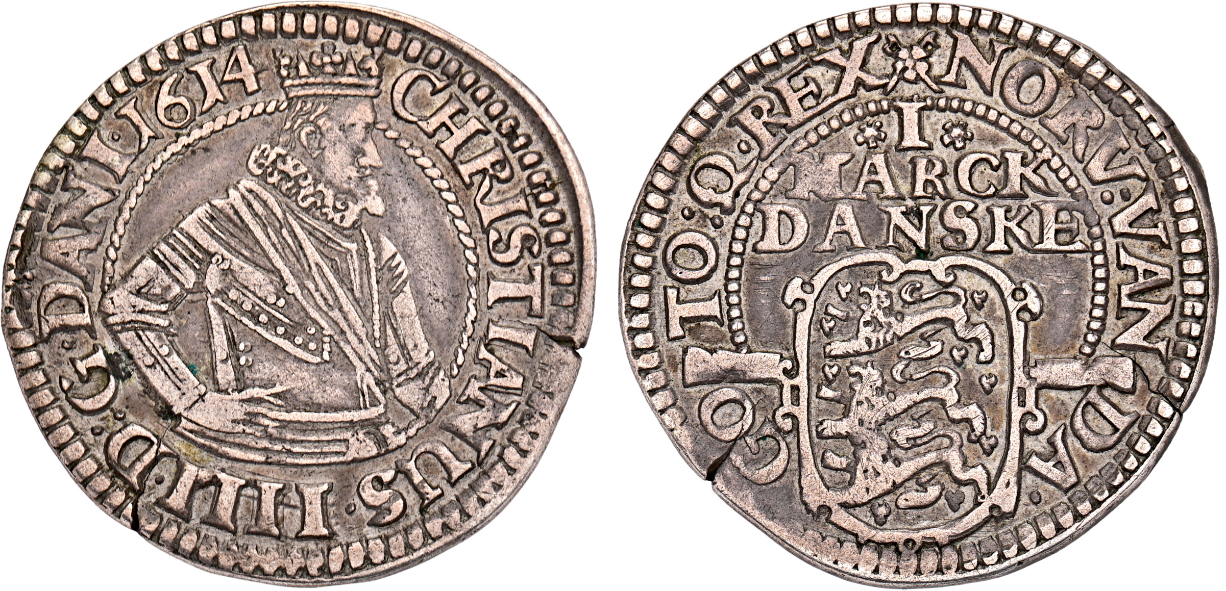 DÄNEMARK KÖNIGREICH Christian IV., 1588-1648. Mark 1614, Kopenhagen ...